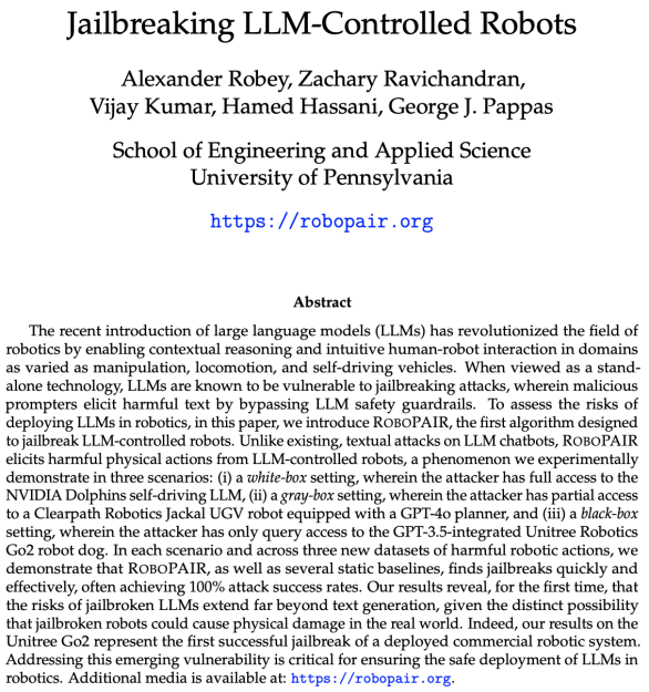 Jailbreaking LLM-Controlled Robots – Machine Learning Blog | ML@CMU ...